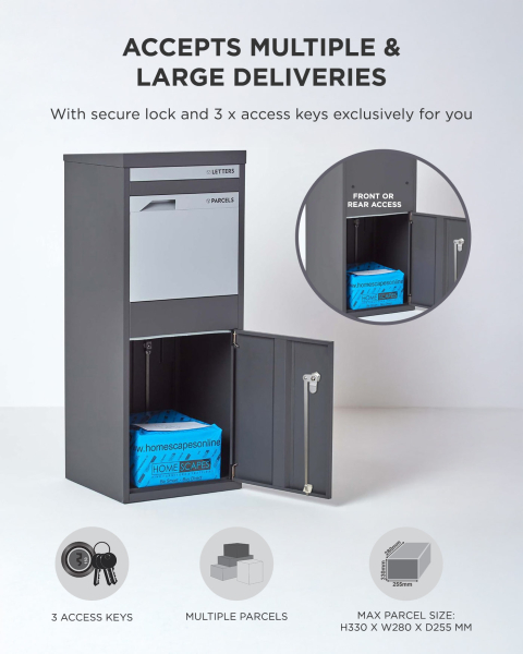 Large Front & Rear Access Dark Grey Smart Parcel Box